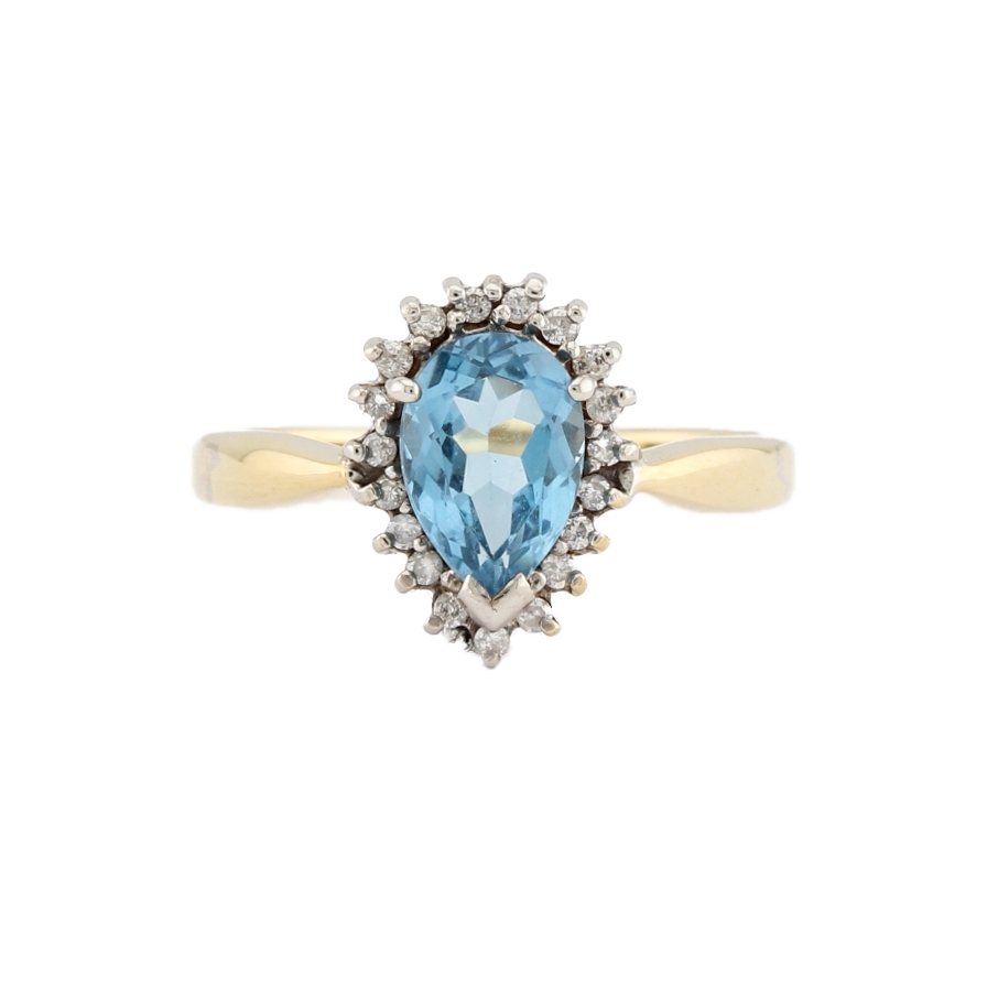9ct Yellow Gold Diamond & Topaz Pear Shaped Ring | Mallards Jewellers